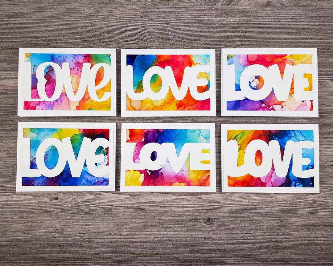 Colorful Love Note Cards Set 4, Rainbow Blank Love Note Cards, Set of ...