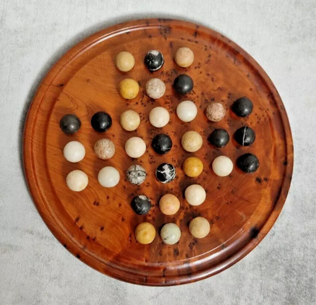 Handcrafted Thuya Wood Marble Solitaire Game Handmade Bombay Marble ...