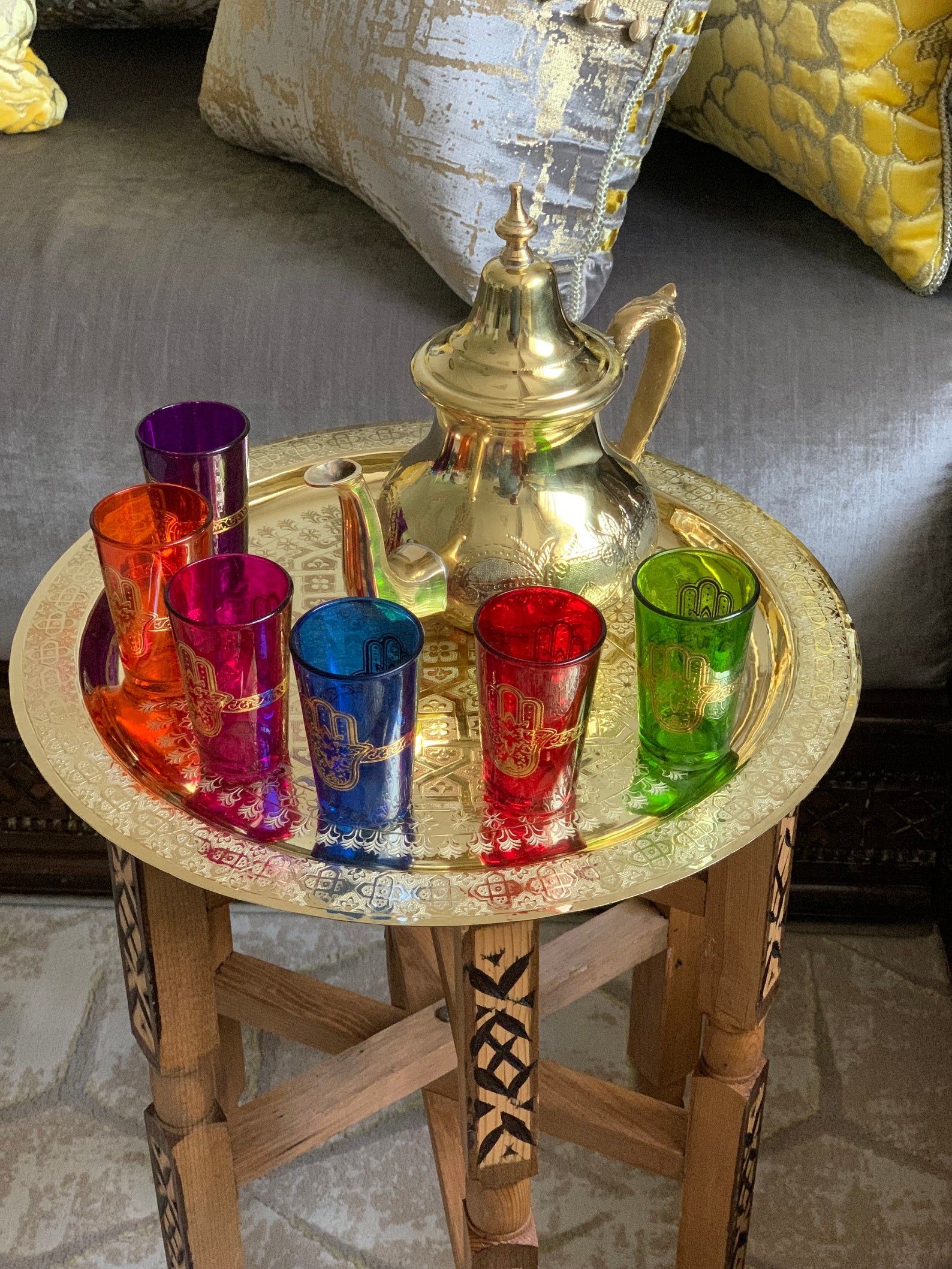 Moroccan Brass Tea Table , Moroccan Coffee Table Arabesque Engraved Carved Polished Brass Tray ...