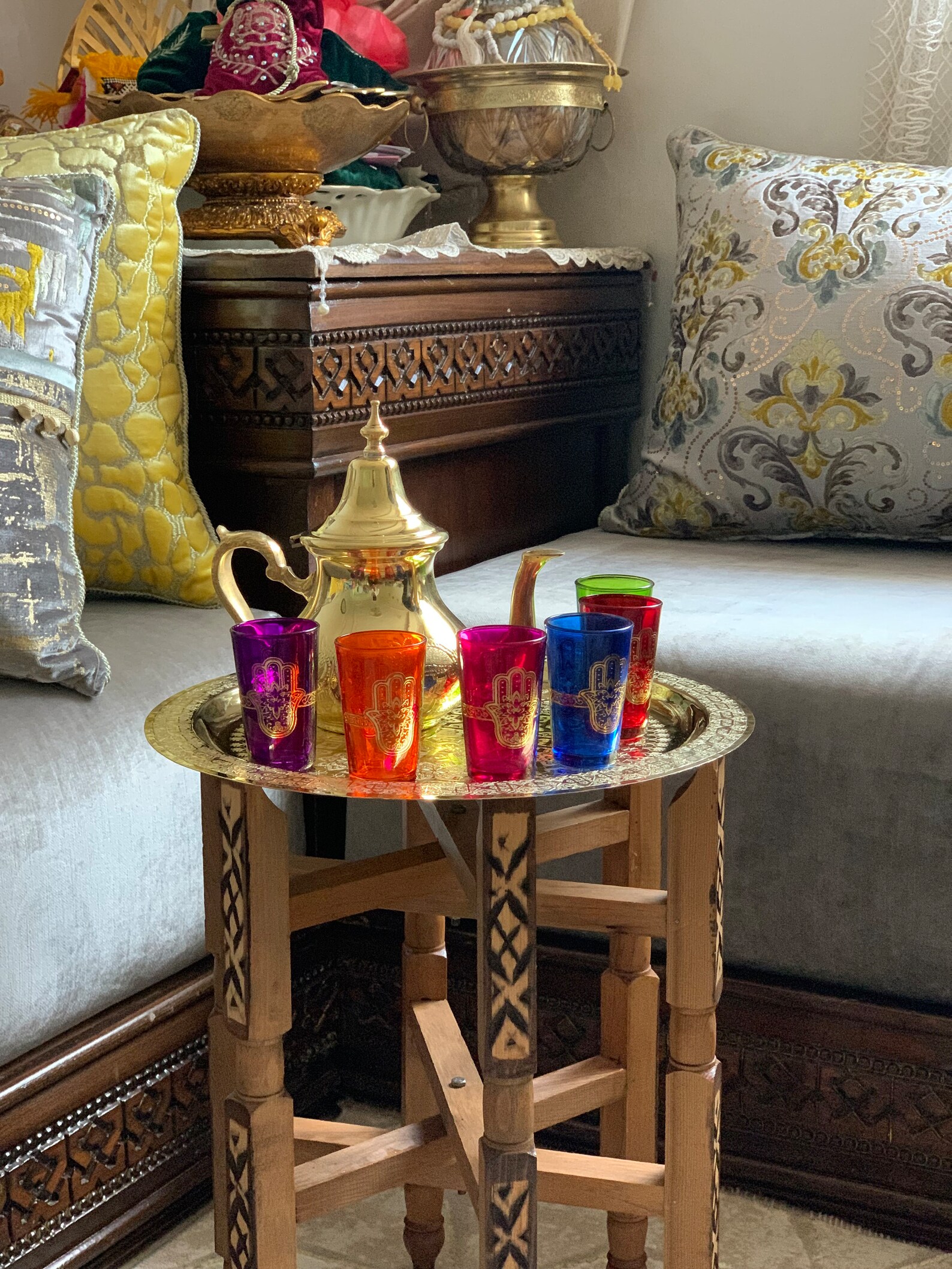 Moroccan Brass Tea Table , Moroccan Coffee Table Arabesque Engraved ...