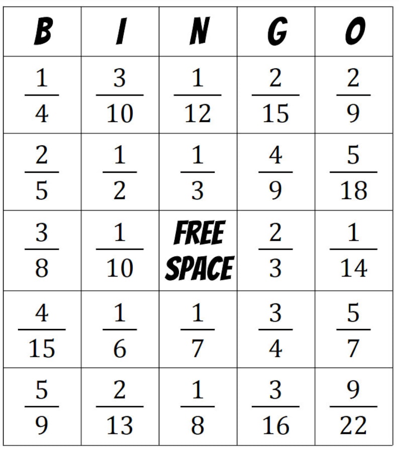 Multiplying Fractions Bingo - Etsy