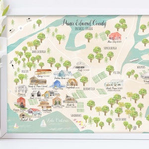 Prince Edward County Ontario Canada Niagara Illustration Map Wall Art ...