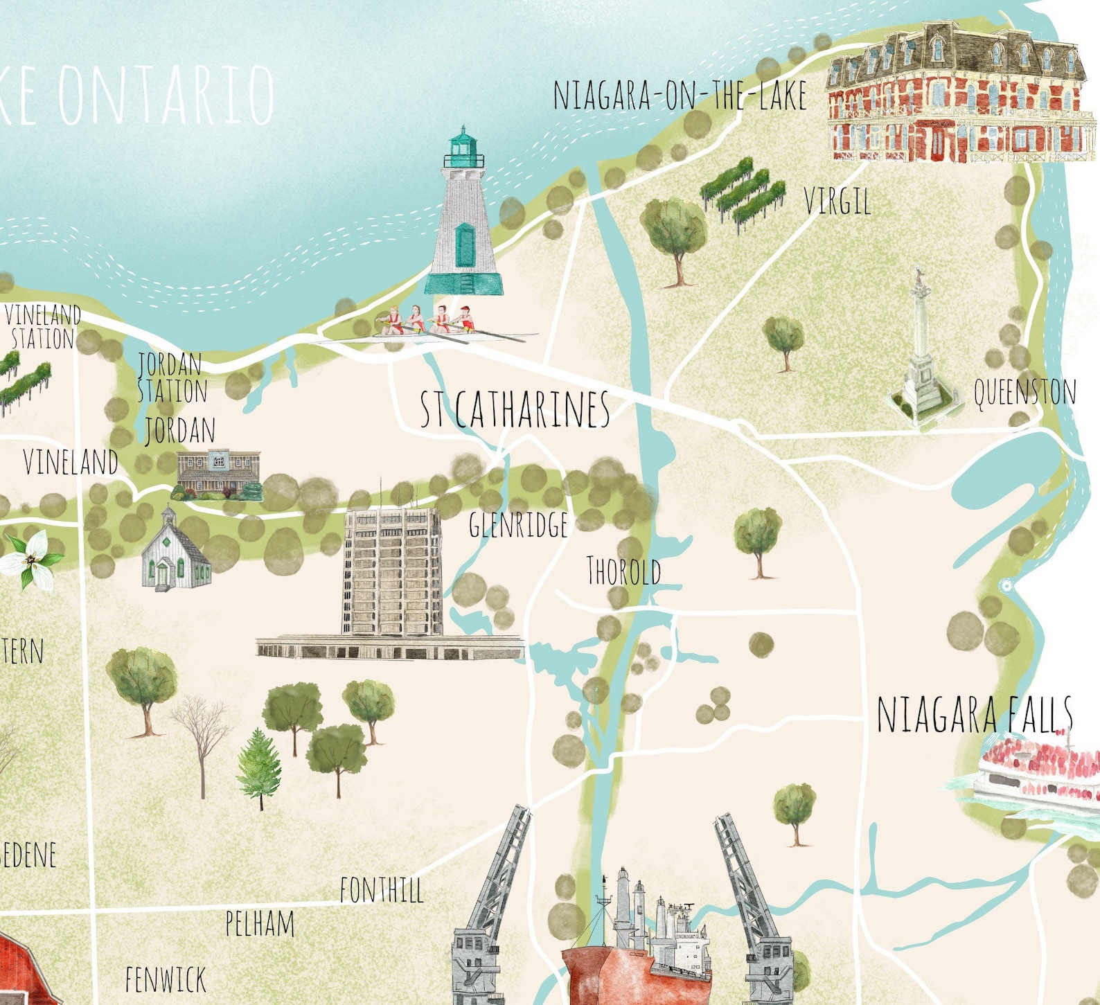 Niagara Region Map Print, Illustrated Map of Ontario Canada - Etsy