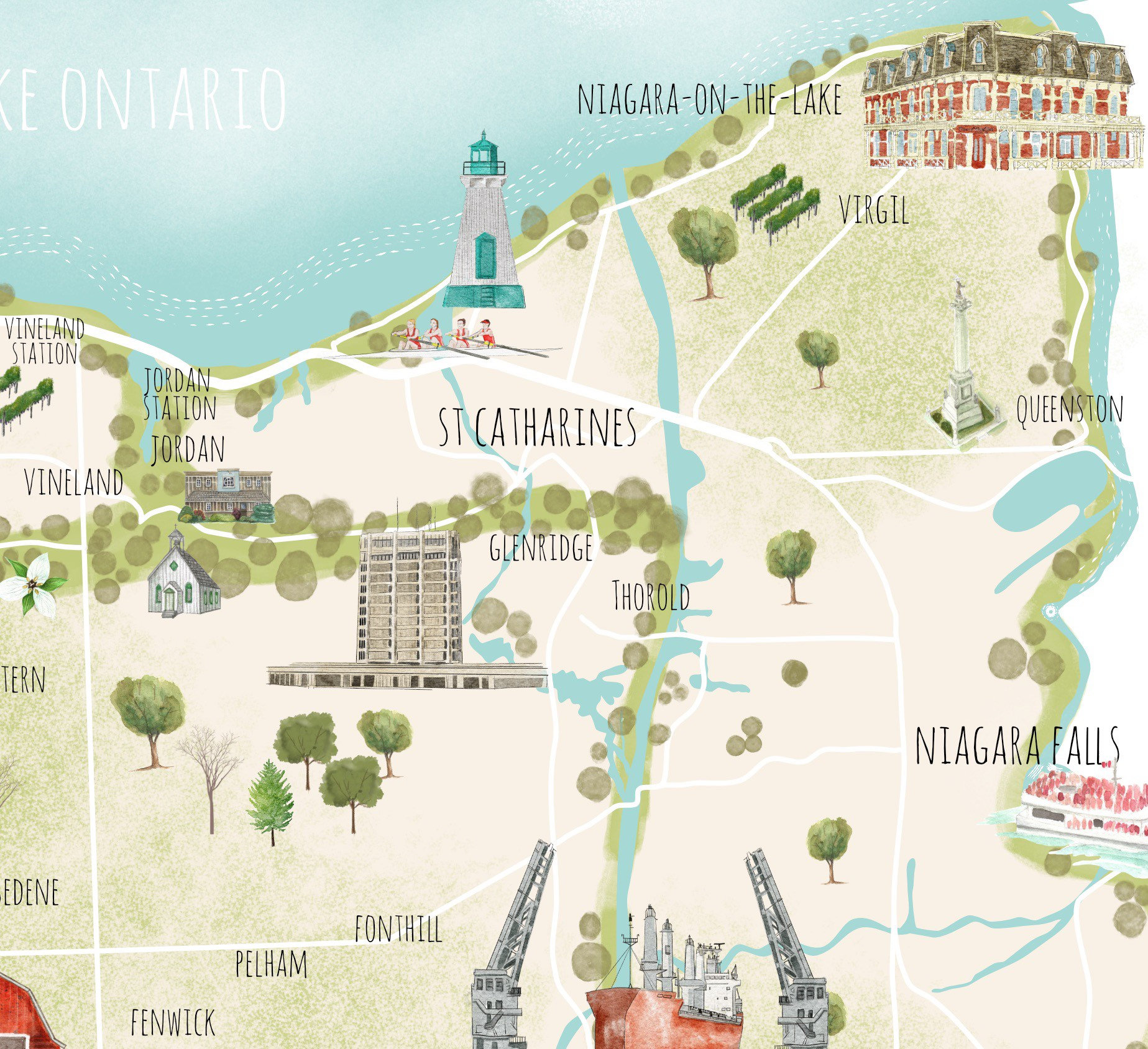 Niagara Region Map Ontario Canada, Illustrated Map, Map Illustration ...