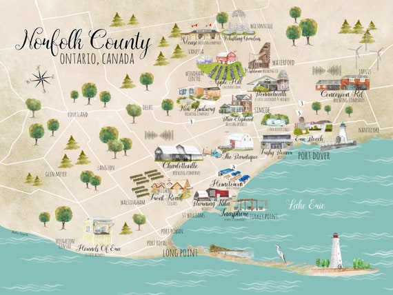 Norfolk County Map Map of Canada Map Illustrationmap - Etsy Canada