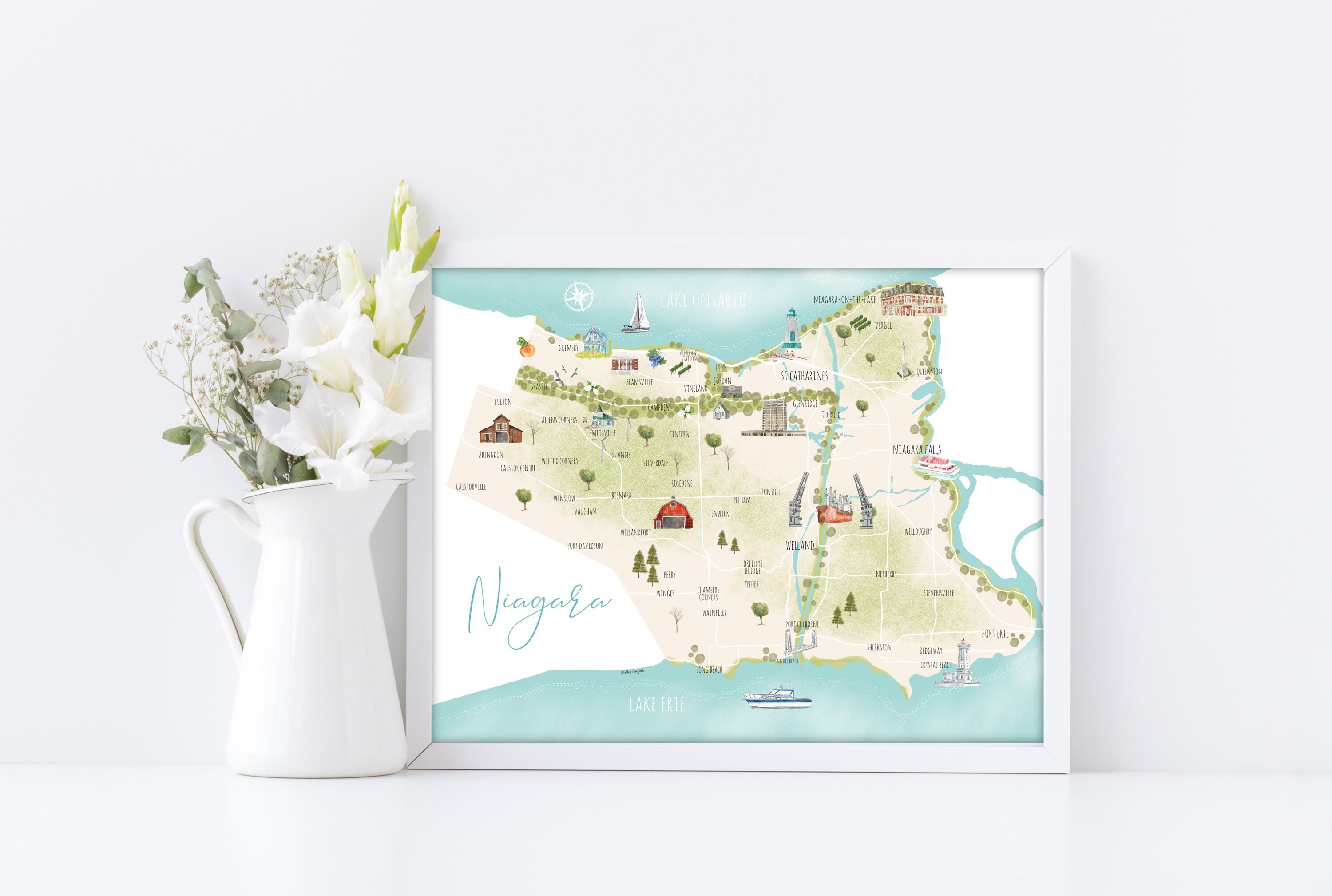 Niagara Region Map Ontario Canada, Illustrated Map, Map Illustration ...