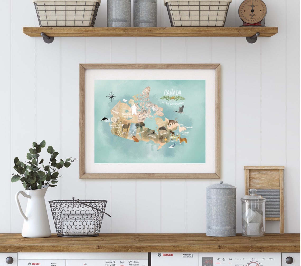 Canadian Map Watercolor Art print Canada map Nursery Art | Etsy