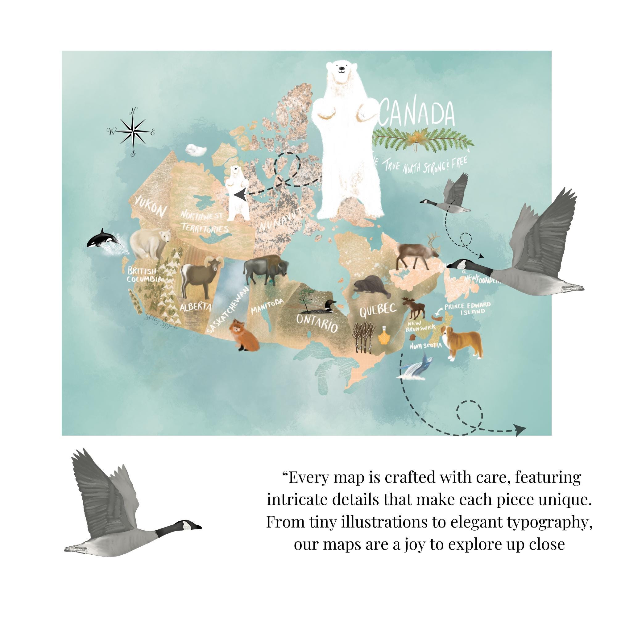 Canadian Art Map Illustration Wall Art Canada Map Gift for Travelers ...