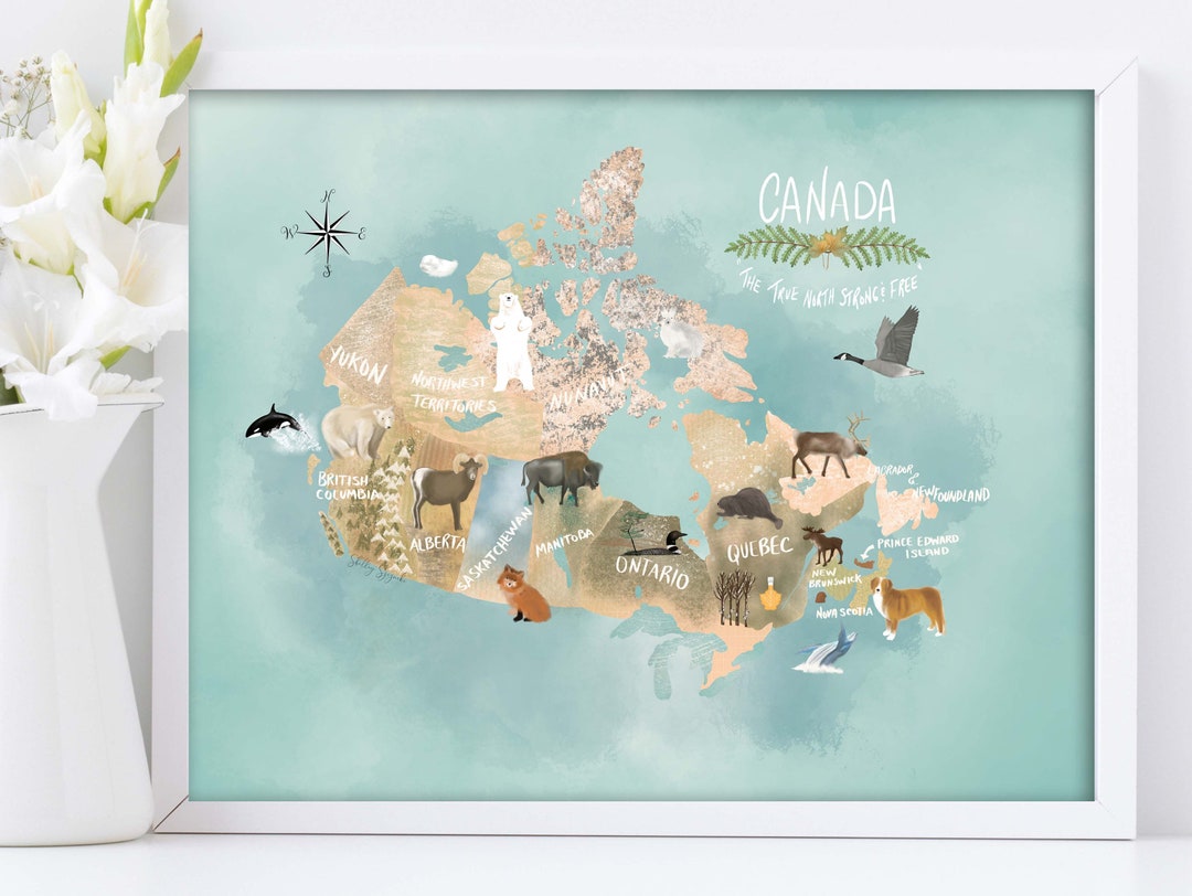 Canadian Map Watercolor Art Print, Canada Map, Nursery Art , Home Wall ...