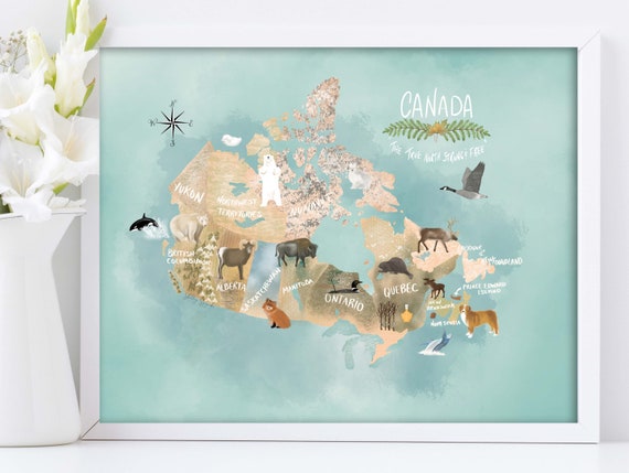 Canadian Map Watercolor Art Print Canada Map Nursery Art - Etsy