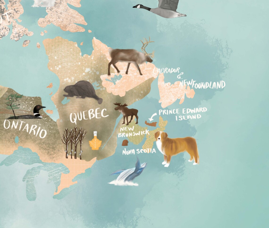 Canadian Map Watercolor Art Print Canada Map Nursery Art - Etsy Canada