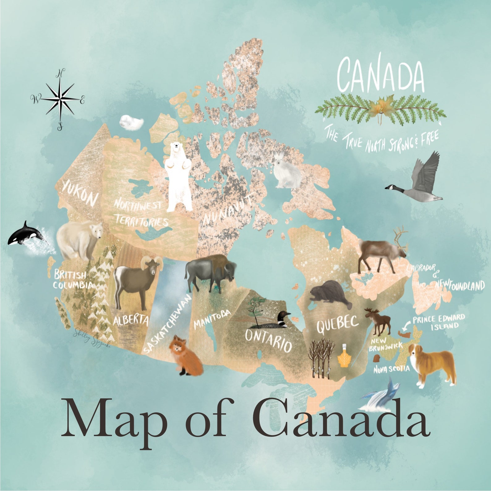 Canadian Map Watercolor Art print Canada map Nursery Art | Etsy