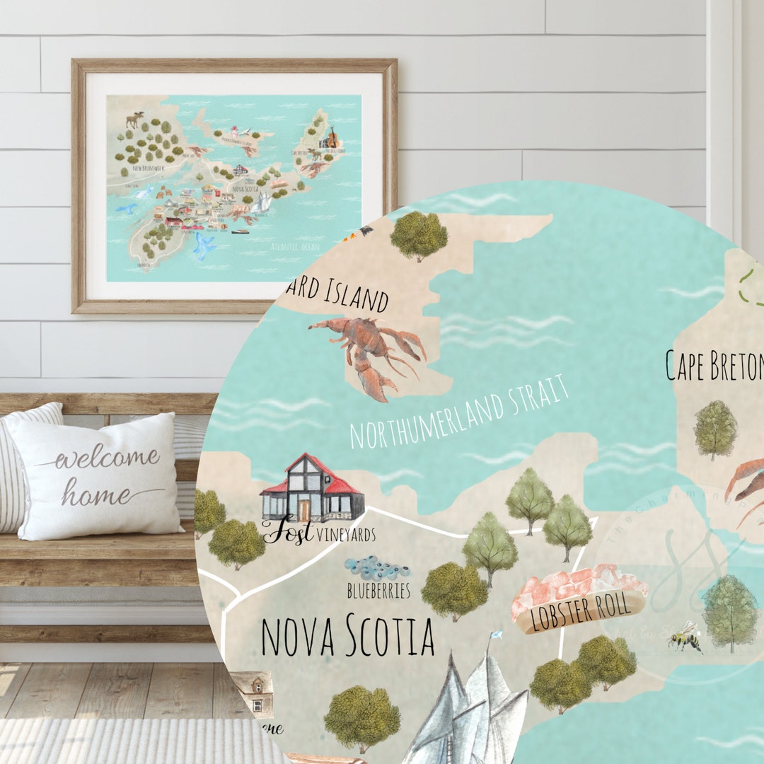 Nova Scotia Print Art, Nova Scotia Poster Art,map of Canada, Lobster ...