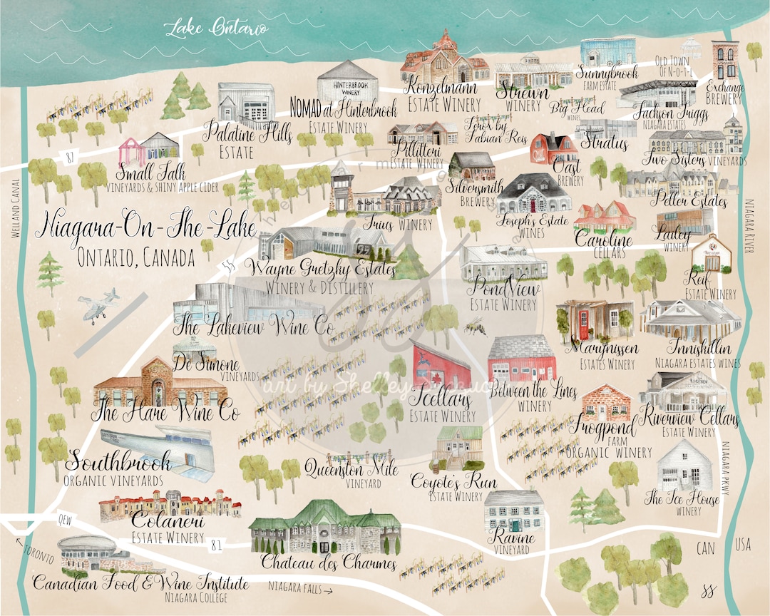Niagara on the Lake Ontario Winery Map, Wall Art, Canada, Ice Wine ...