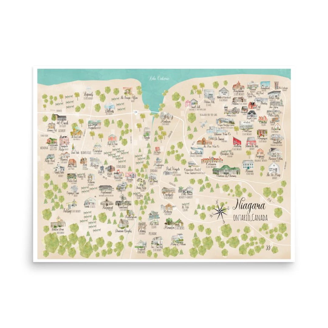 Niagara Wine Map,eclipse Area Map of Niagara Wineries, Gift for Wine ...