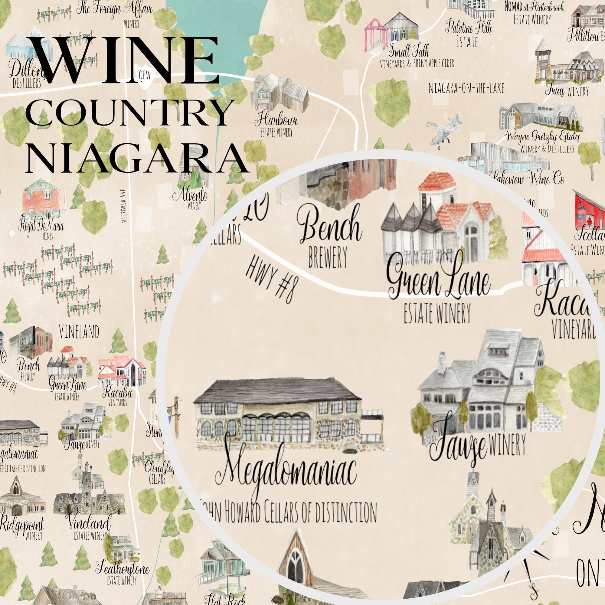 Wine Lovers Gift, Niagara Grape and Wine Route Map, Gift for Wine Lover ...