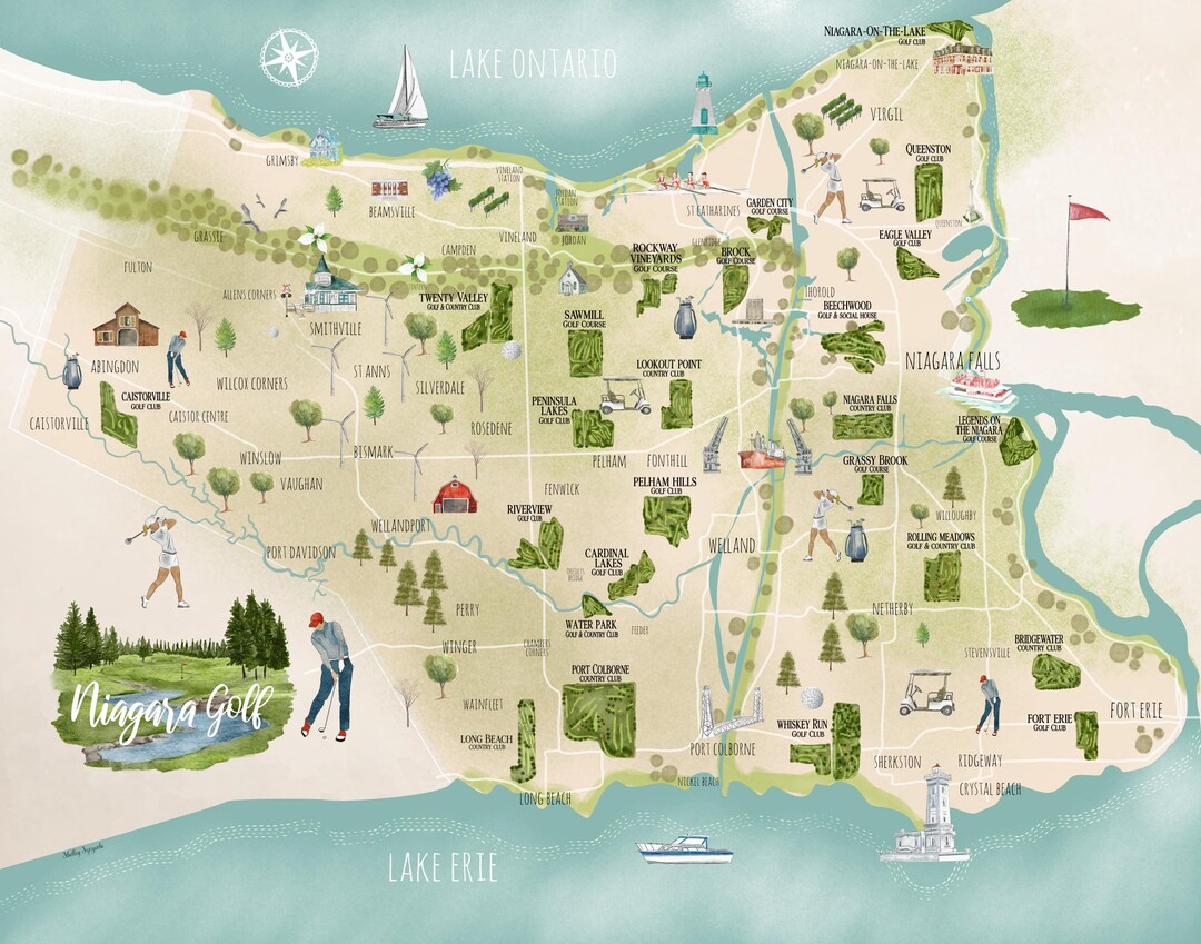 Niagara Golf Courses Illustrated Map Print – Golf Lover Wall Art - Etsy