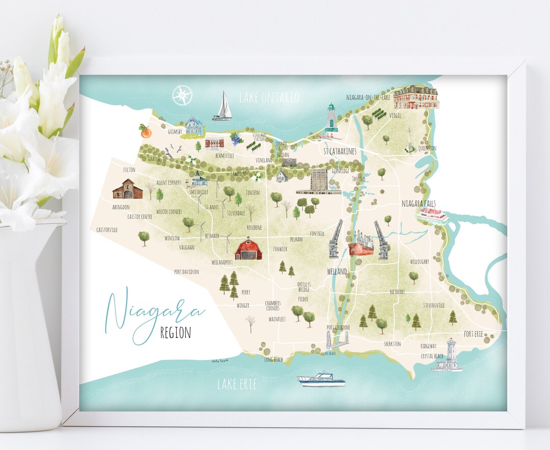 Niagara Region Map Ontario Canada, Illustrated Map, Map Illustration ...