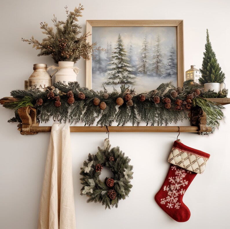 Winter Snow Trees Oil Painting, Wall Decor Digital Art Print, Christmas ...