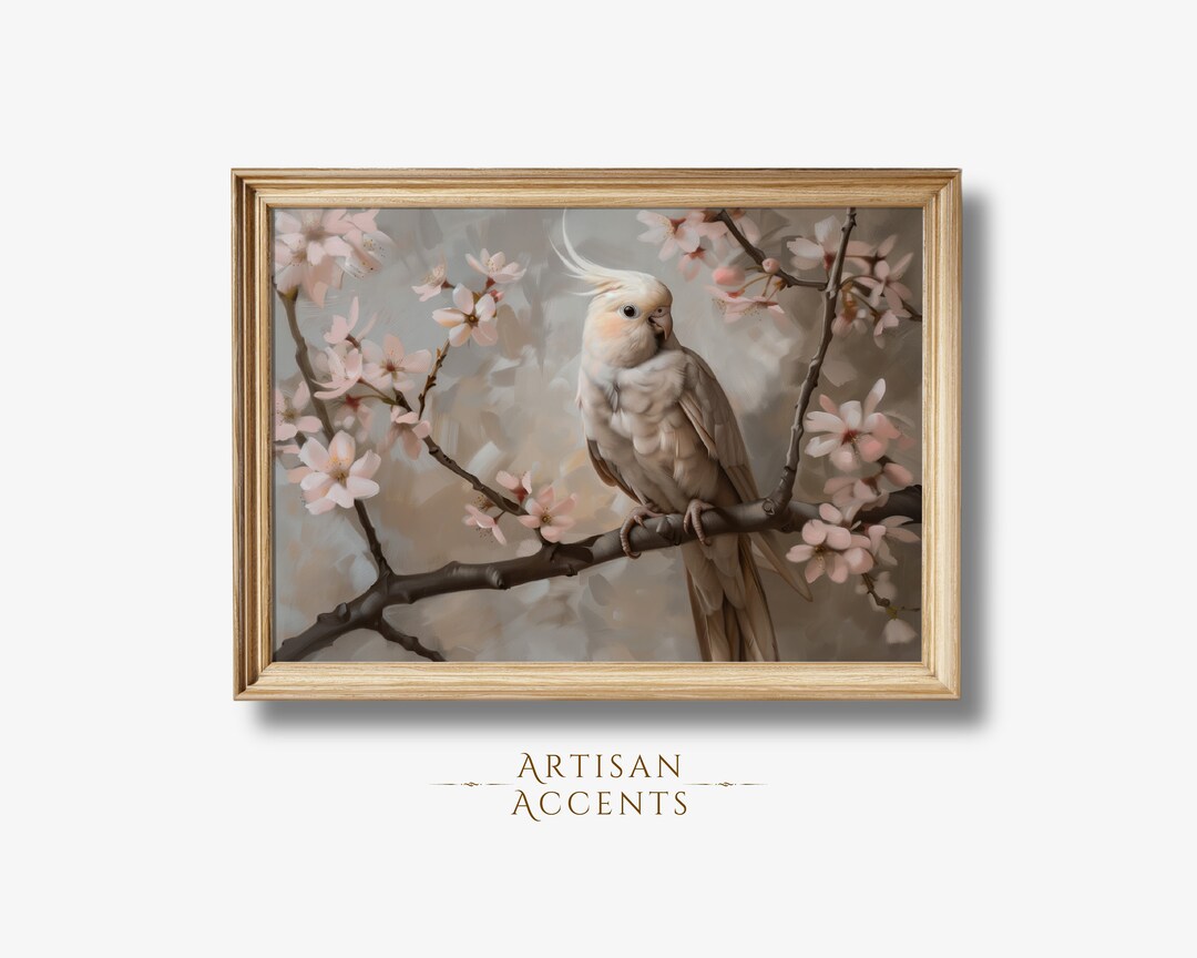 Cockatiel in Cherry Blossom Tree Oil Painting - Digital Art Print for ...