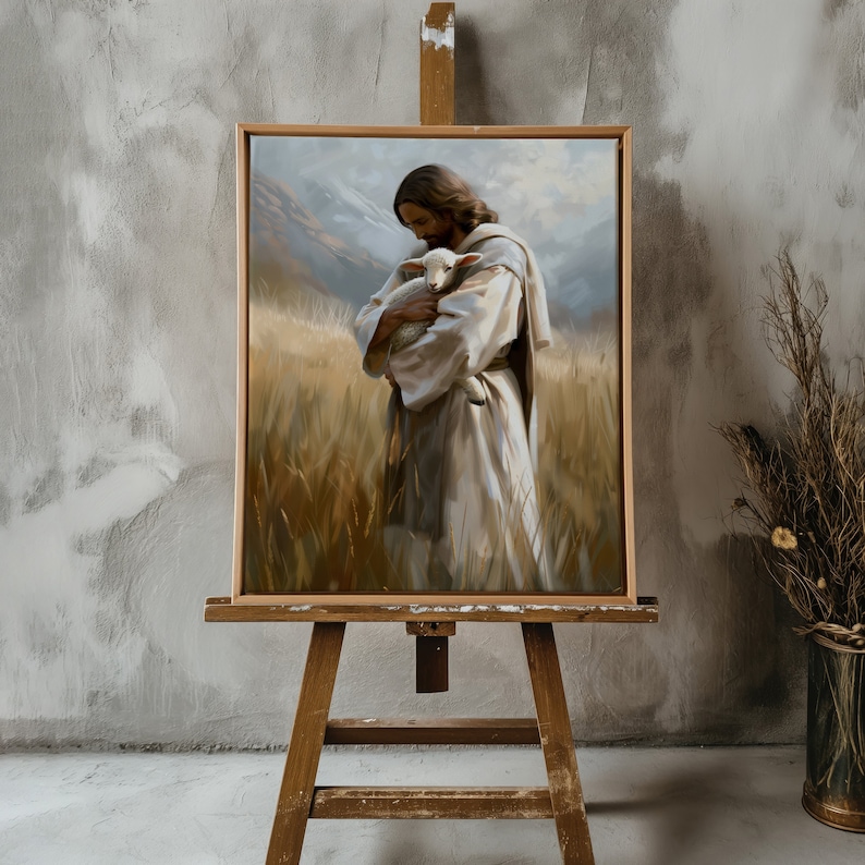 Jesus Holding Missing Lamb Oil Painting Digital Art Print for Home ...