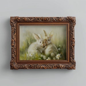 Bunnies in Spring Oil Painting, Wall Decor Digital Art Print ...