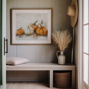 Autumn Pumpkins Painting, Wall Decor Digital Art Print, Fall Leaves ...