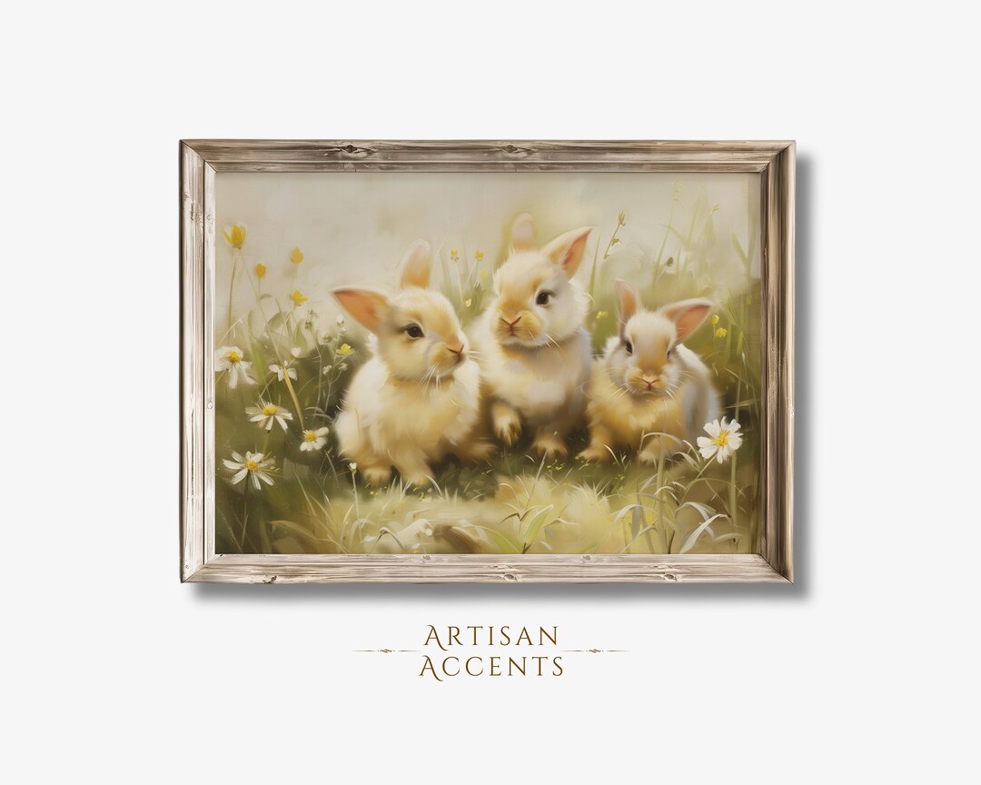 Bunnies in Spring Oil Painting, Wall Decor Digital Art Print ...