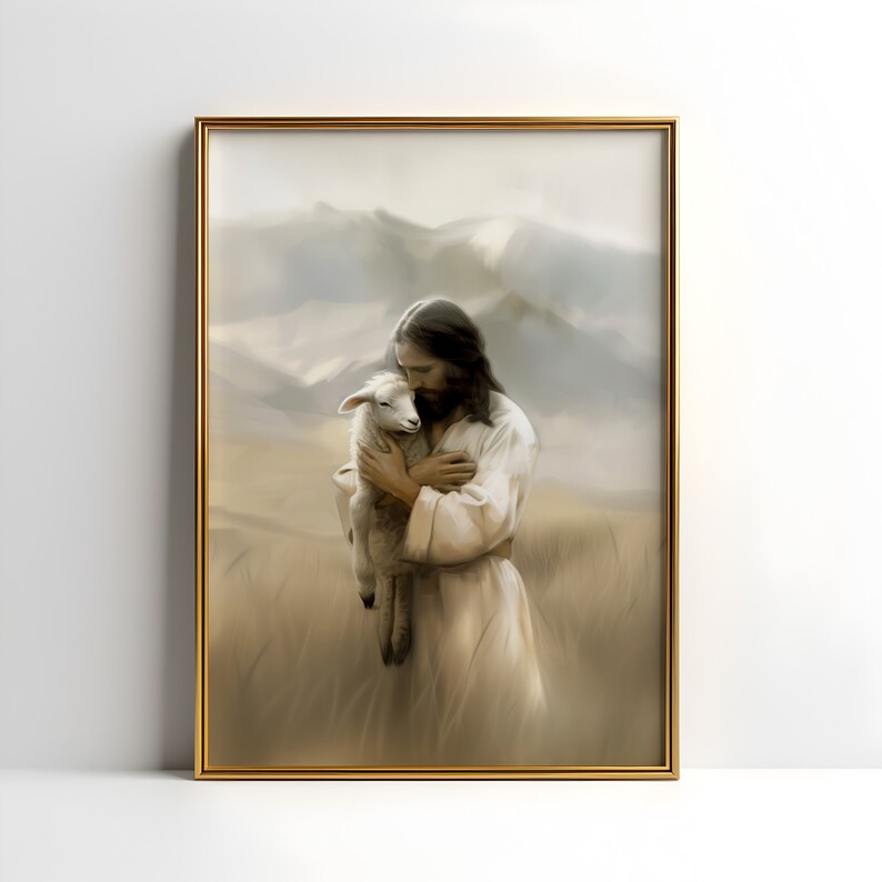 Jesus Holding Missing Lamb Oil Painting - Digital Art Print for Home ...