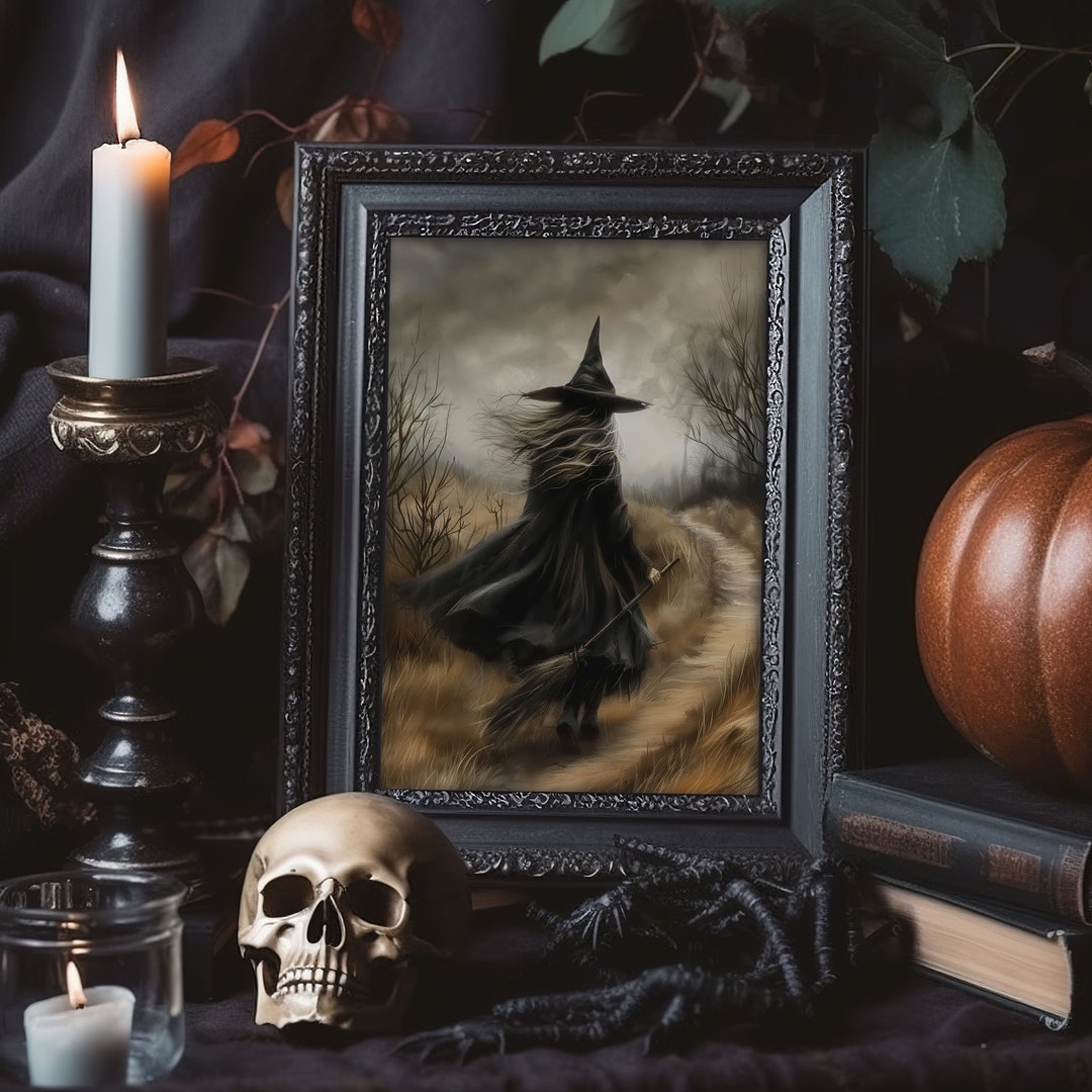 Witch Halloween Oil Painting, Wall Decor Digital Art Print, Home Decor ...