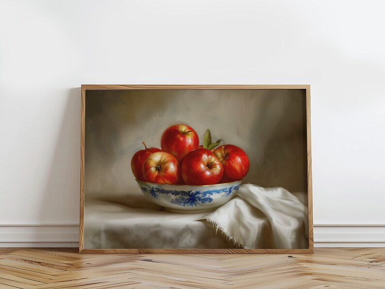 Bowl of Apples Oil Painting, Wall Decor Digital Print, Dining Room ...