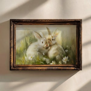 Bunnies in Spring Oil Painting, Wall Decor Digital Art Print ...