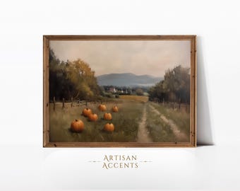 Autumn Pumpkins Painting, Wall Decor Digital Art Print, Fall Leaves ...