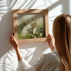 Bunnies in Spring Oil Painting, Wall Decor Digital Art Print ...