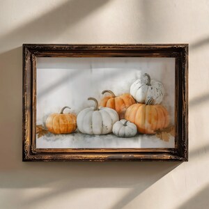 Autumn Pumpkins Painting, Wall Decor Digital Art Print, Fall Leaves ...