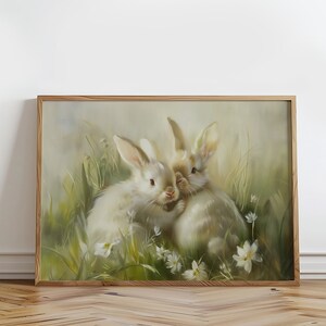Bunnies in Spring Oil Painting, Wall Decor Digital Art Print ...