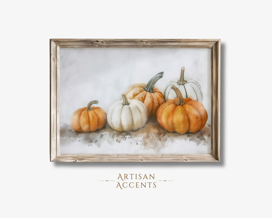 Autumn Pumpkins Painting, Wall Decor Digital Art Print, Fall Leaves ...