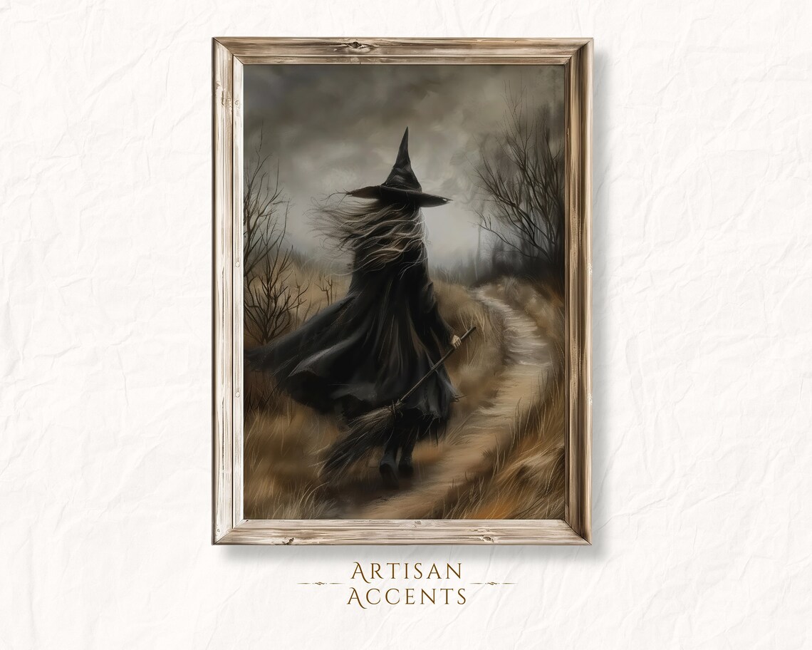 Witch Halloween Oil Painting, Wall Decor Digital Art Print, Home Decor ...