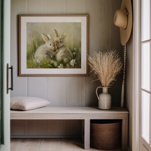 Bunnies in Spring Oil Painting, Wall Decor Digital Art Print ...
