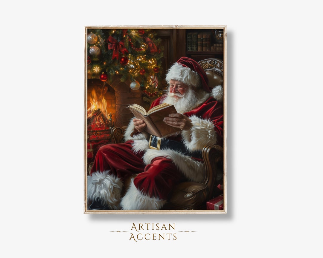Santa Claus Oil Painting, Wall Decor Digital Art Print, Winter Holiday ...