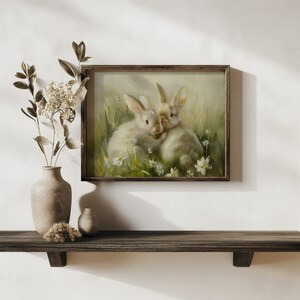 Bunnies in Spring Oil Painting, Wall Decor Digital Art Print ...