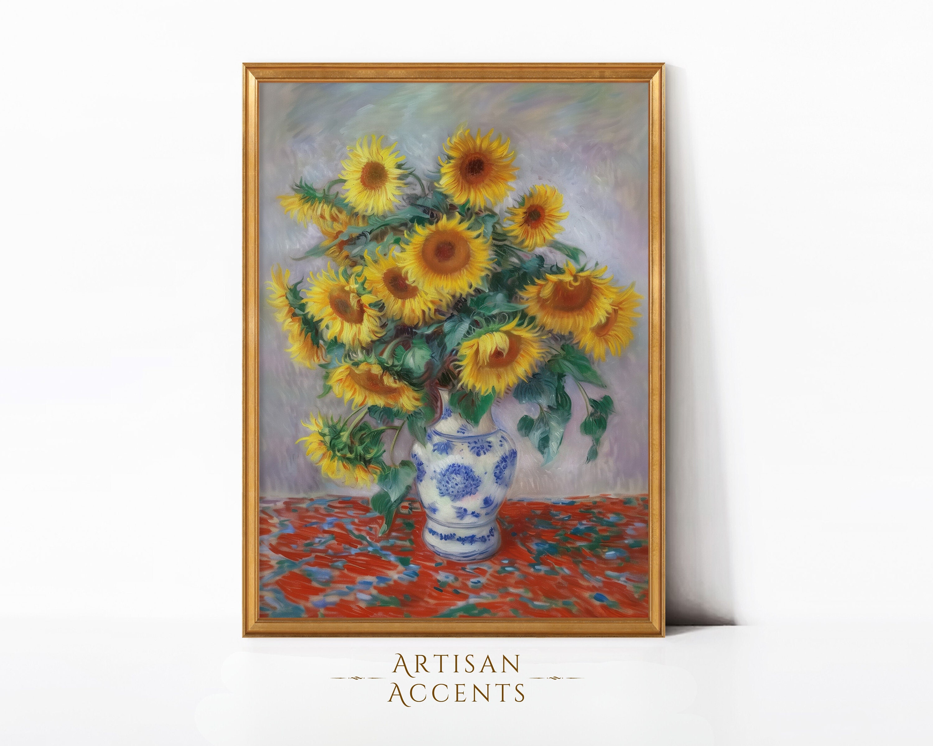 Vintage Flower Pot Sunflowers Oil Painting, Wall Decor Digital Print ...