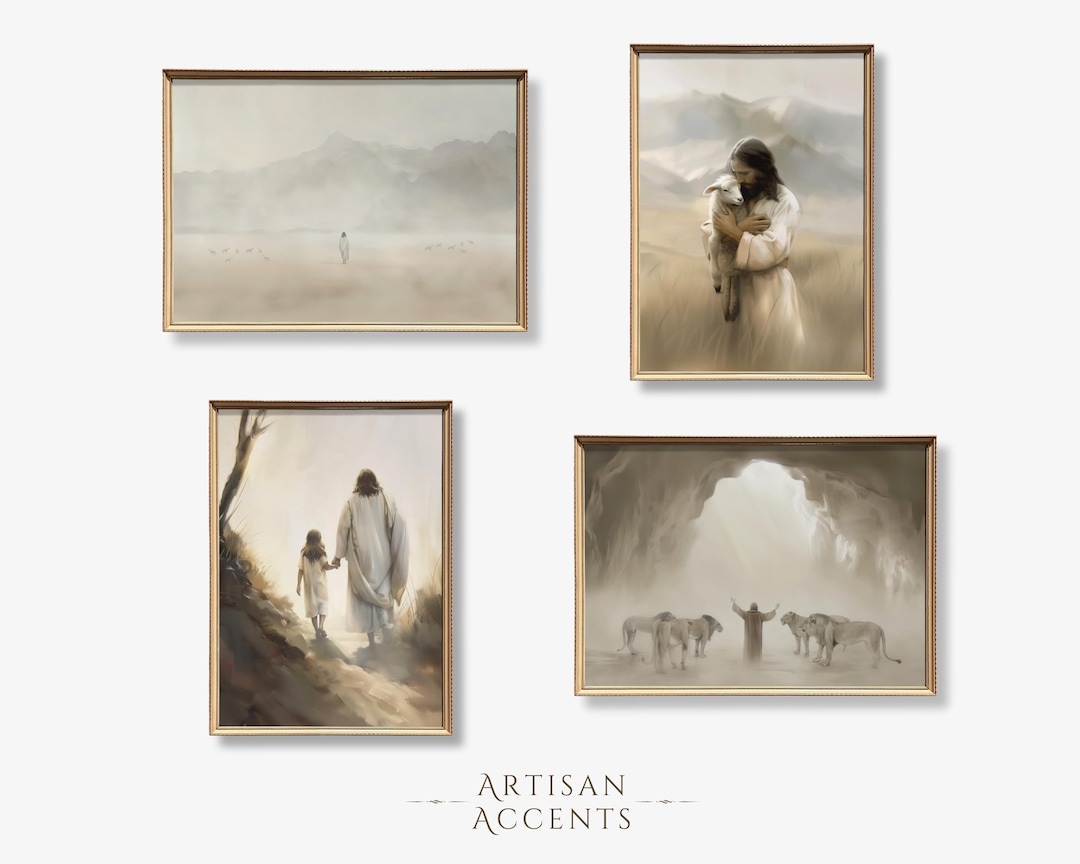 Modern Christian Art Collection | Jesus Leaves the 99 | Neutral Tones ...