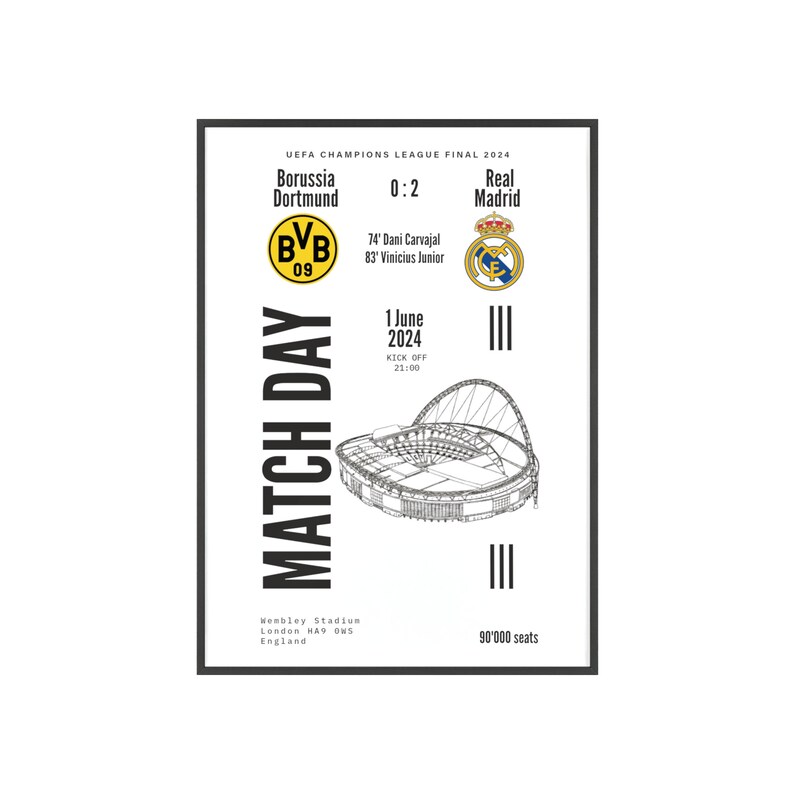UEFA Champions League Final 2024 MATCHDAY Dortmund Real Madrid Poster ...