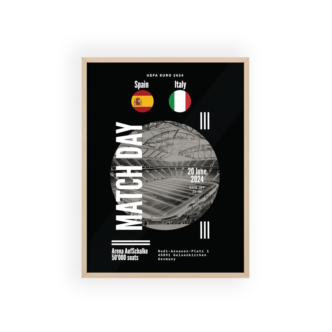 UEFA EURO 2024 MATCHDAY Spain Italy Poster With Wooden Frame Poster ...