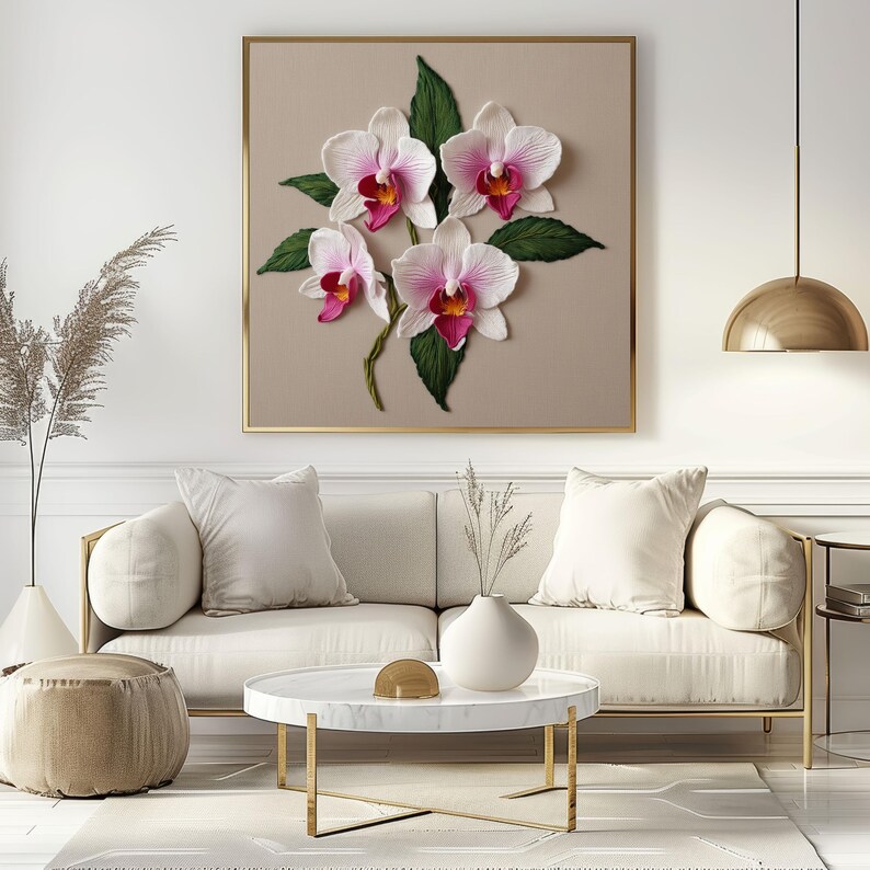 Orchid Wall Art Hand-embroidered White Orchids in Hoop Floral Decor for ...