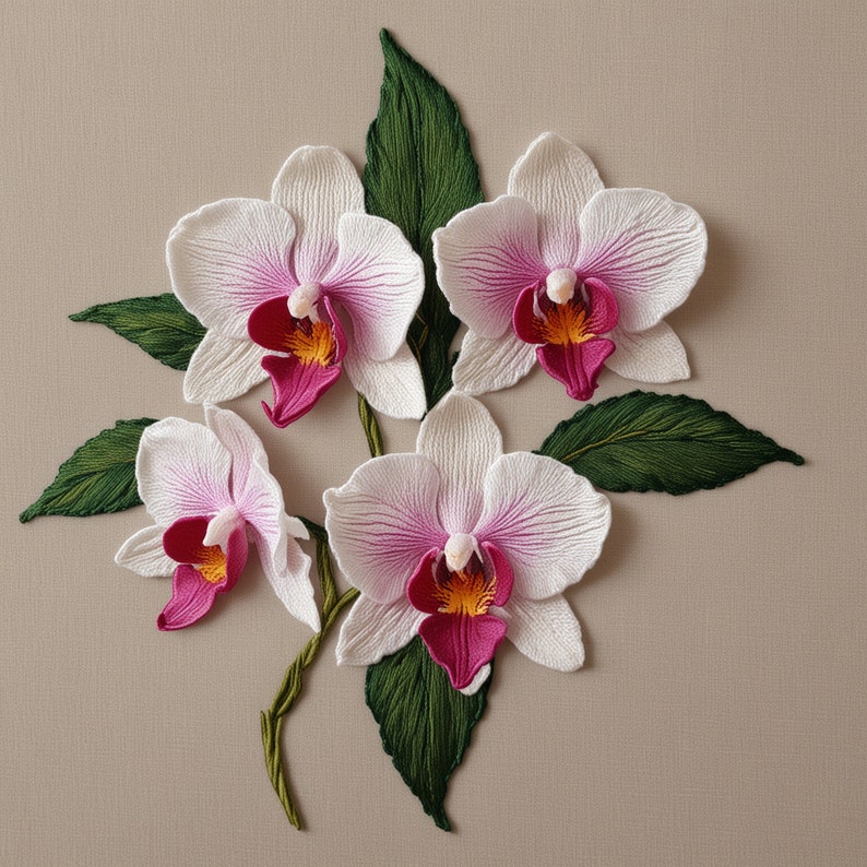 Orchid Wall Art Hand-embroidered White Orchids in Hoop Floral Decor for ...