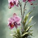 Pink Orchid Dark Theme Art Print Botanical Decor With Green Leaves ...