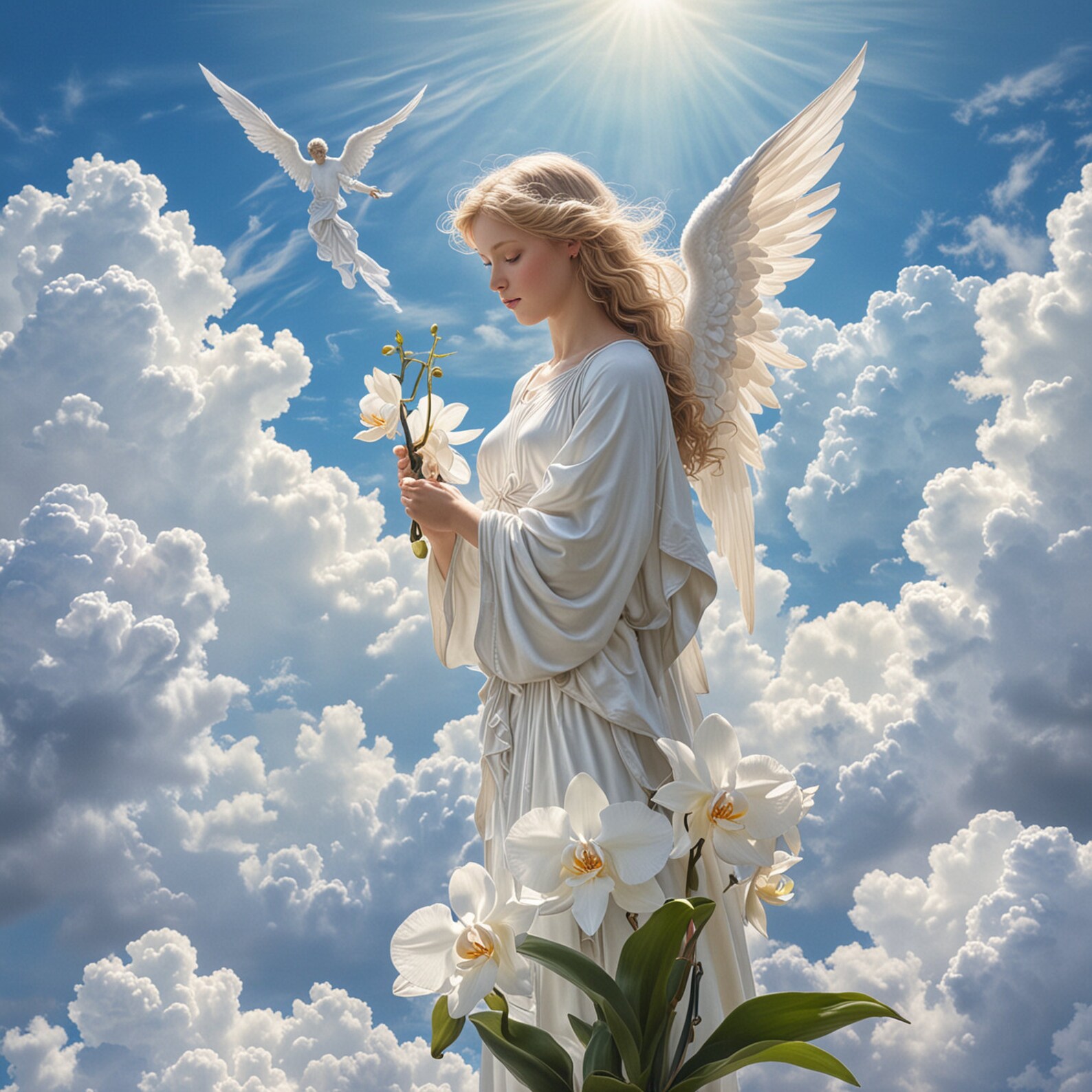 White Orchids, Angel Figurine Symbol of Peace & Harmony Serene Home ...