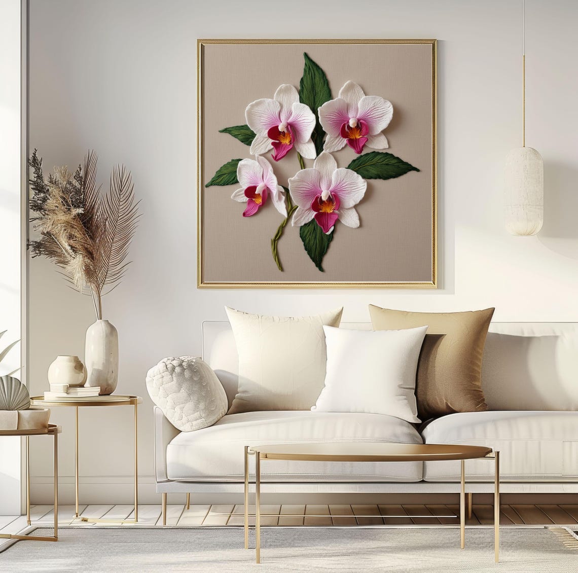 Orchid Wall Art Hand-embroidered White Orchids in Hoop - Floral Decor ...